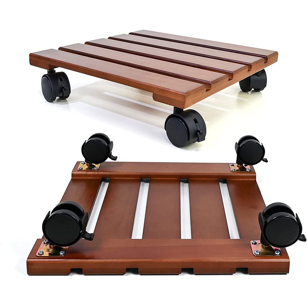 2 Pack Wooden Plant Stand Caddy with Lockable Wheels Heavy Duty ...