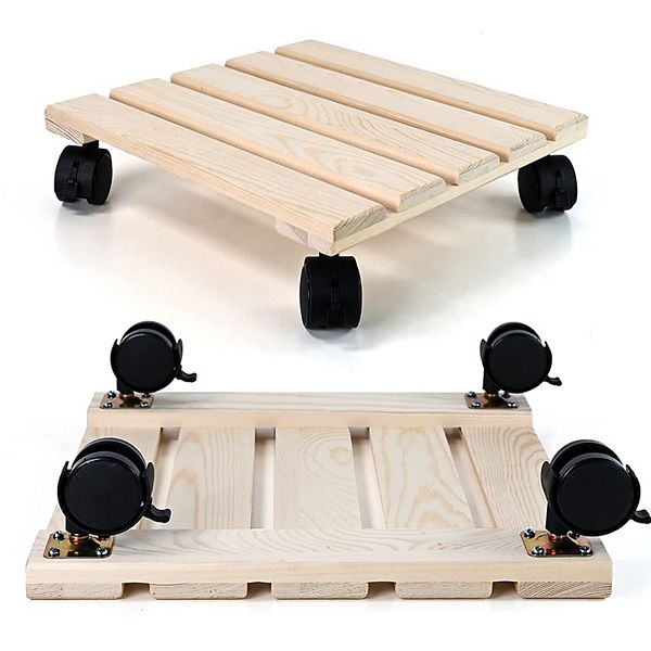 2 Pack Wooden Plant Stand Caddy with Lockable Wheels Heavy Duty ...
