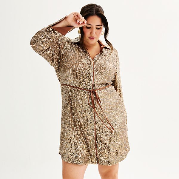 Plus Size INTEMPO™ Sequin Button-Up Shirtdress