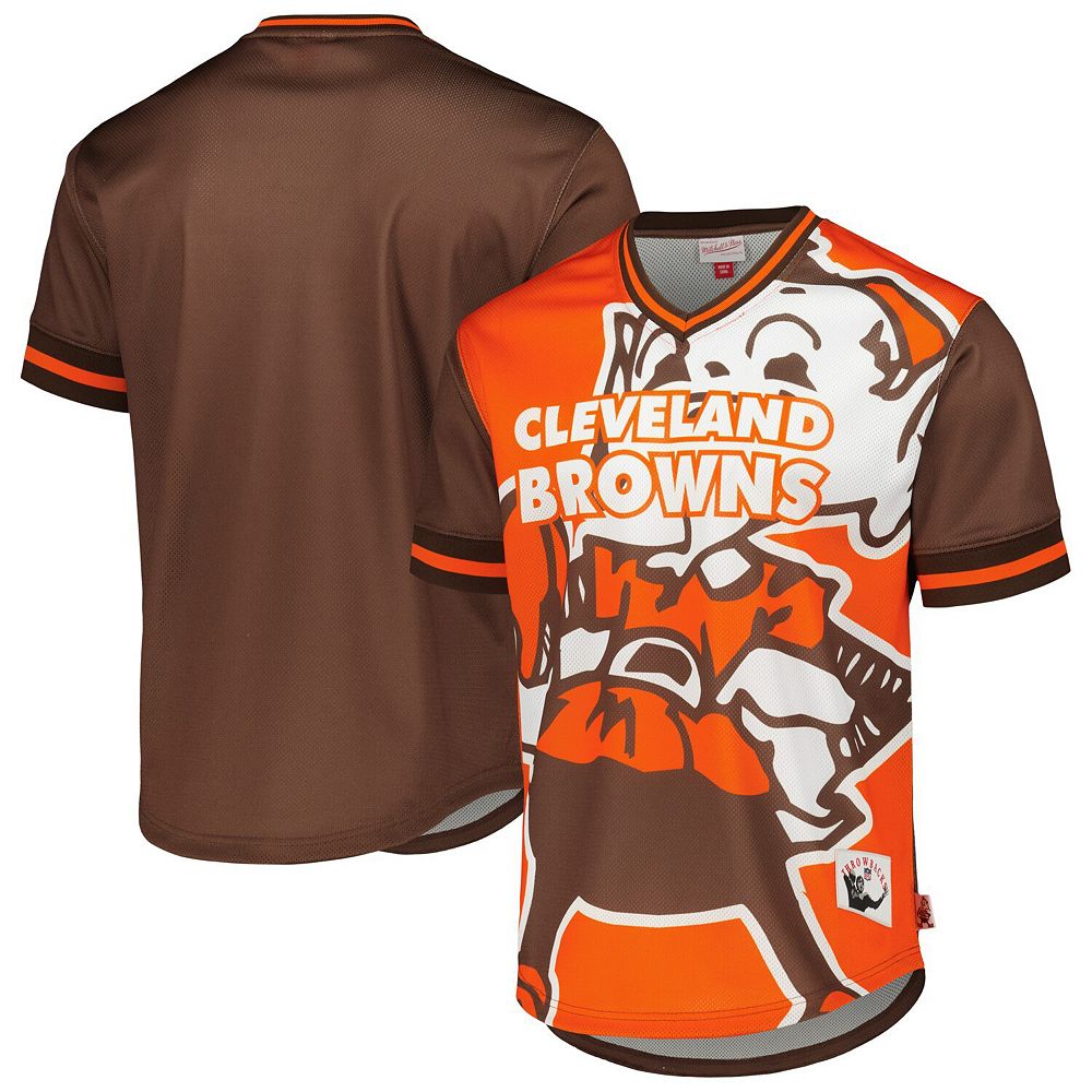 Men's Mitchell & Ness Orange Cleveland Browns Jumbotron 3.0 Mesh V-Neck ...