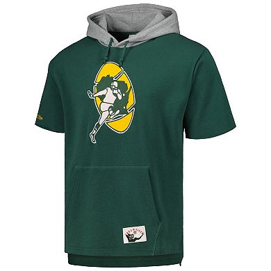 Men's Mitchell & Ness Green Green Bay Packers Postgame Short Sleeve Hoodie