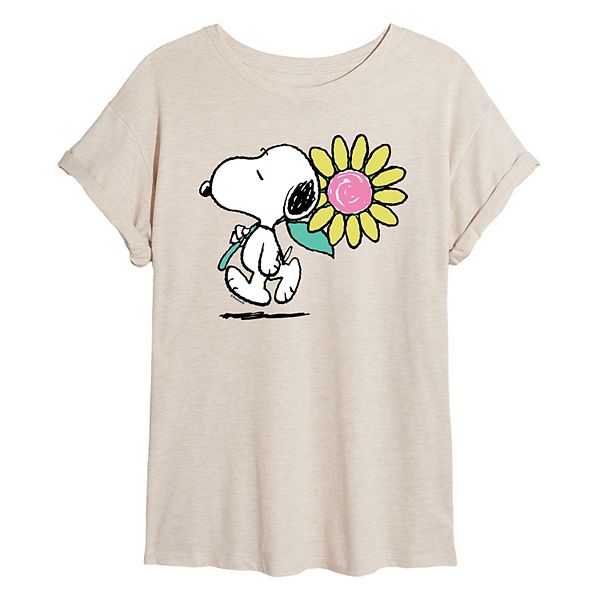 Juniors' Peanuts Snoopy Daisy Oversized Tee