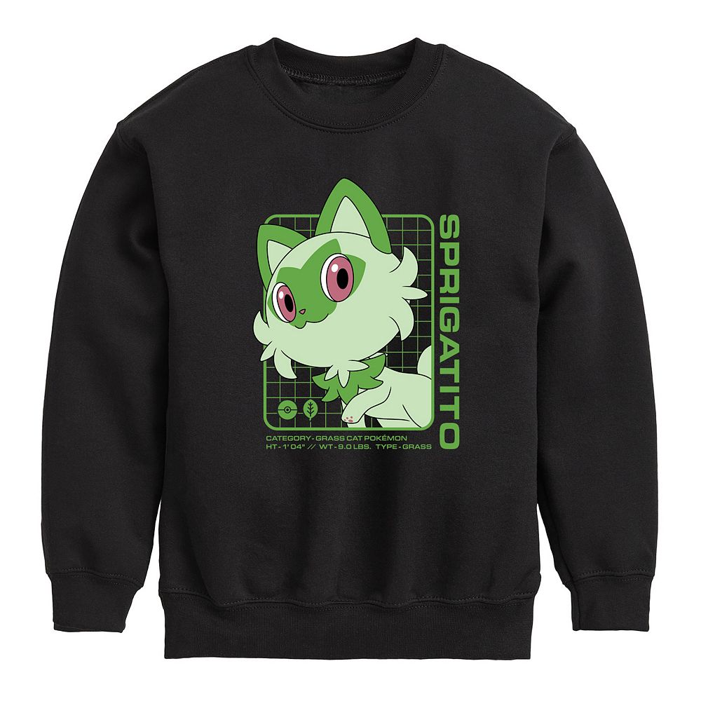 Boys 8-20 Pokemon Sprigatito Stats Crew Fleece