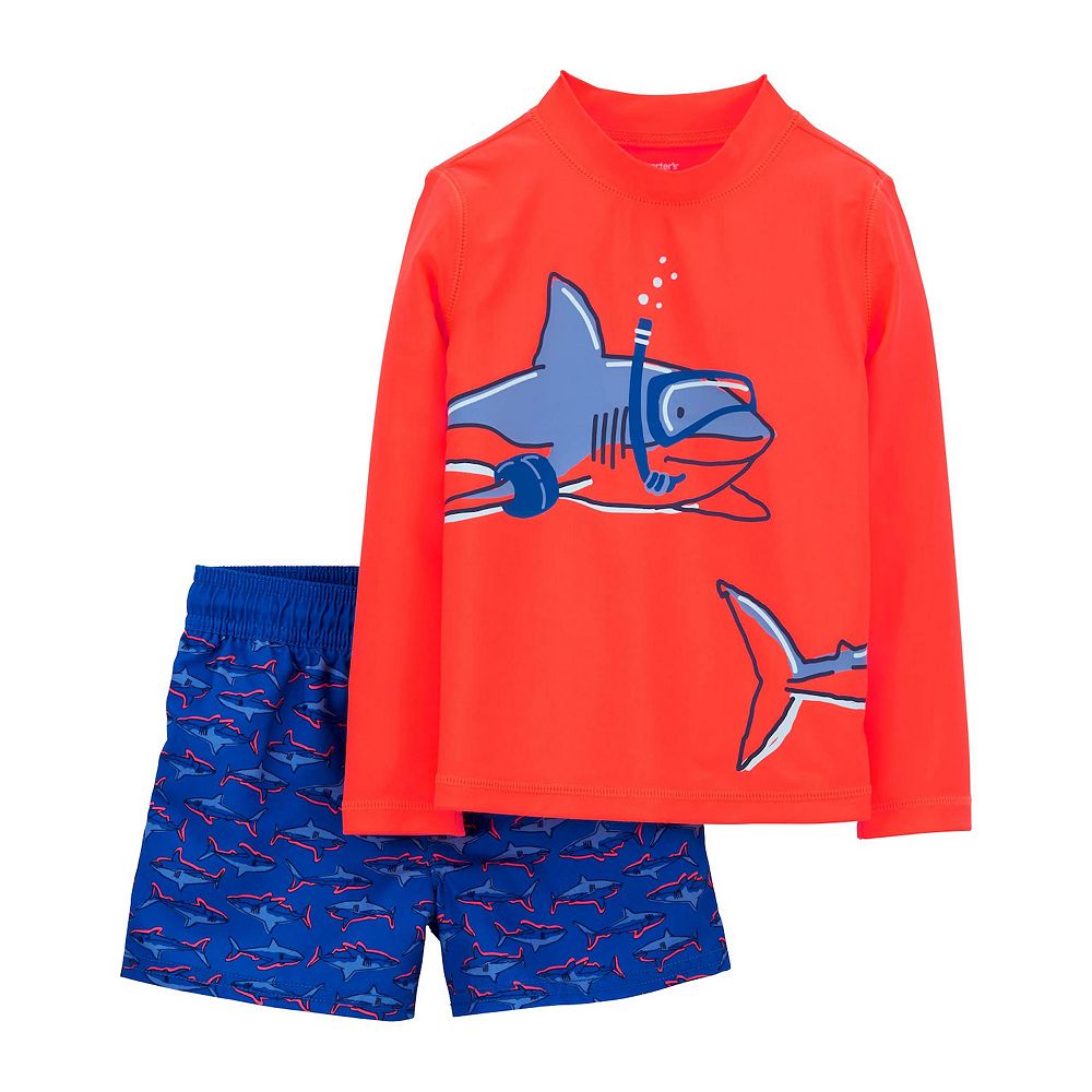 Toddler Boy Carter's Shark Scuba Rash Guard Top & Shorts Swim Set