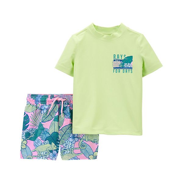 Toddler Boy Carter's Tropical Floral Rash Guard Top & Shorts Swim Set
