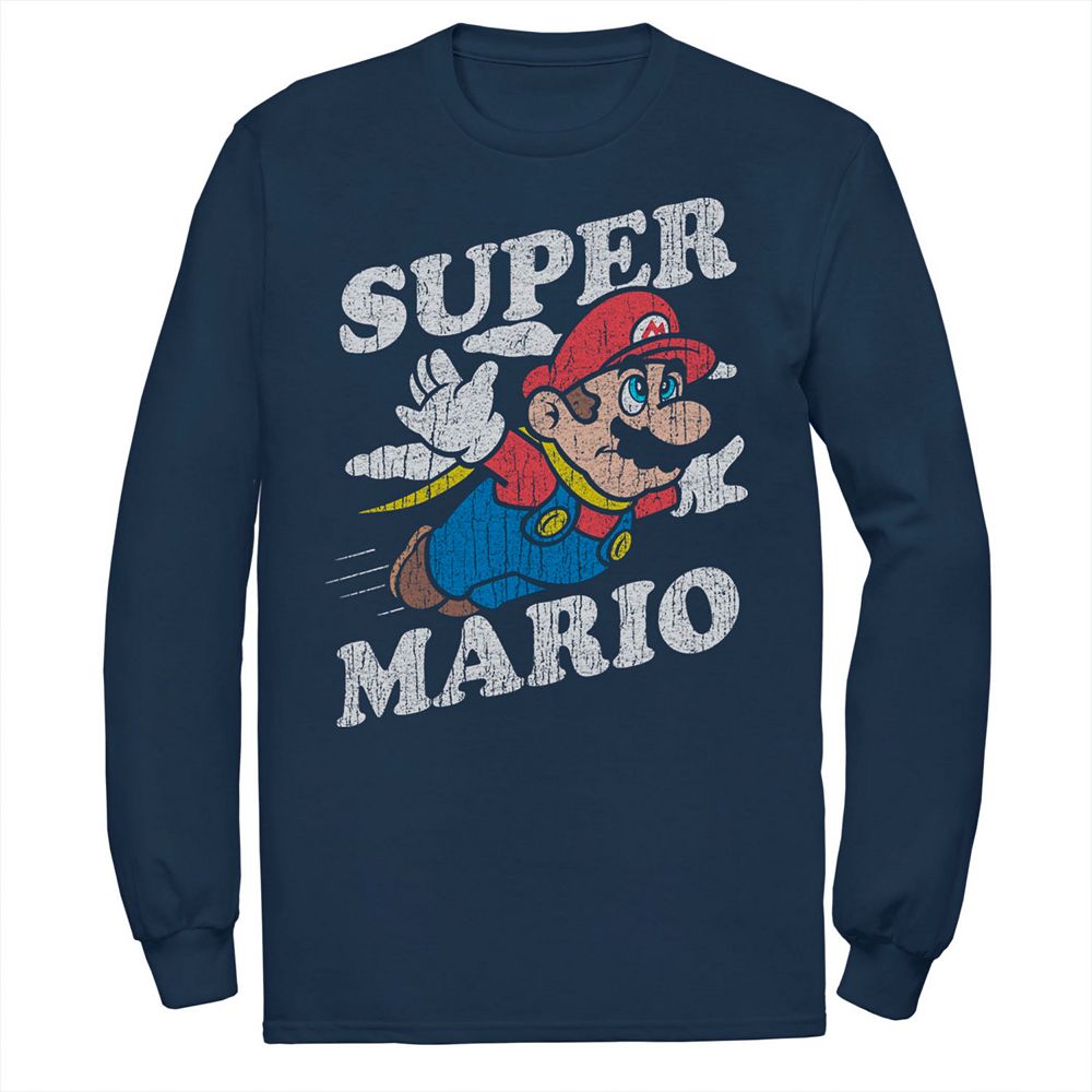 Big & Tall Super Mario Retro Distressed lying Portrait Long Sleeve Tee