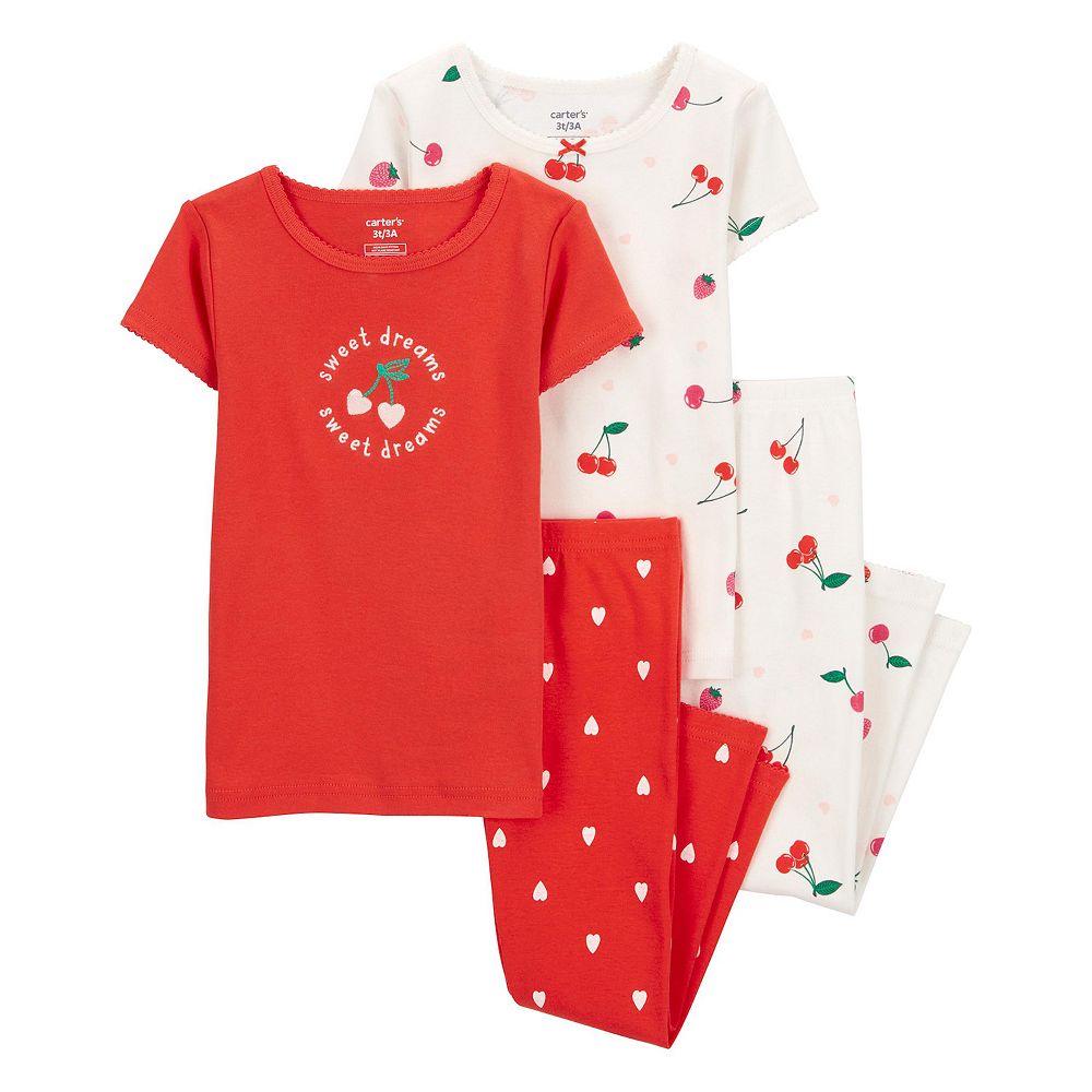 Toddler Girl Carter's 4-Piece Cherry Tops & Bottoms Pajama Set