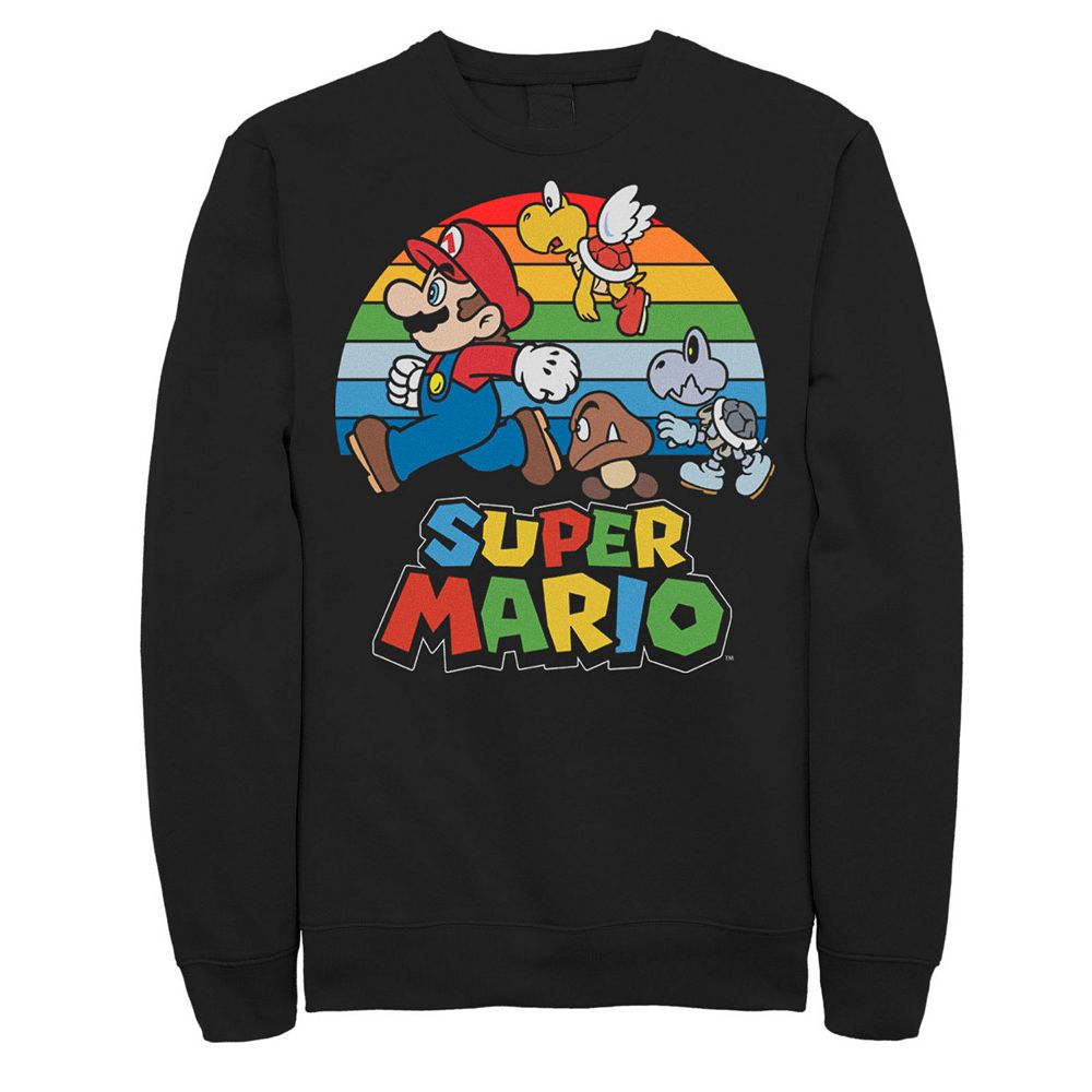 Men's Super Mario Group Shot Rainbow Line Sunset Chase Fleece