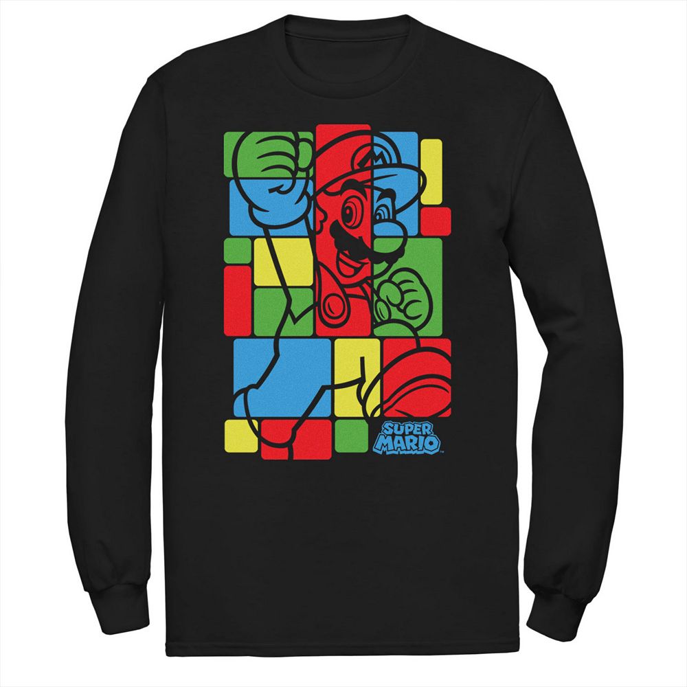 Big & Tall Super Mario Bros Colored Squares Design Long Sleeve Tee