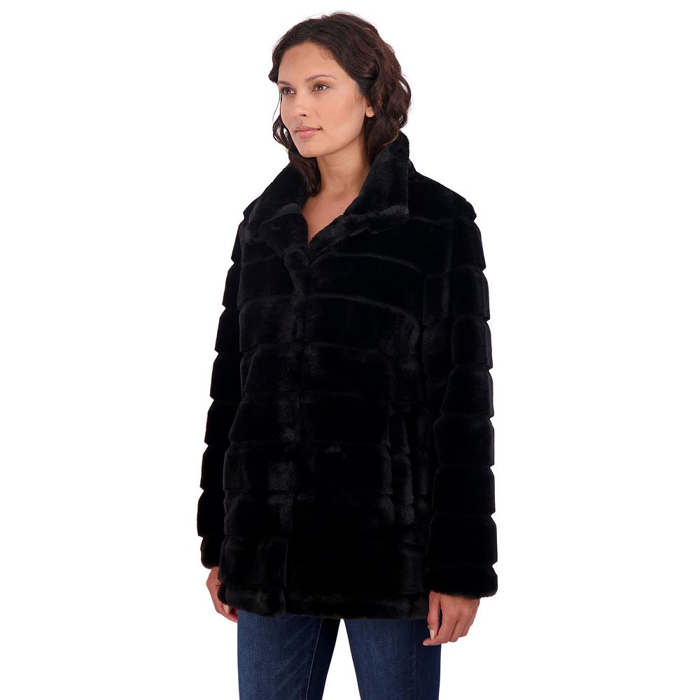Women's Sebby Collection Snap Front Grooved Faux Fur Jacket