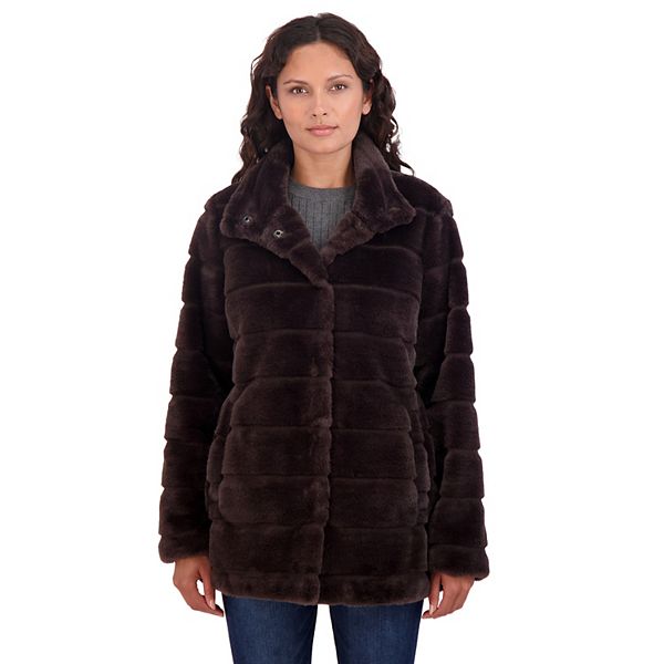 Women's Sebby Collection Snap Front Grooved Faux Fur Jacket