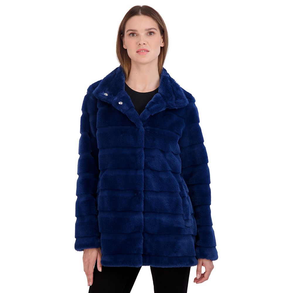 Women's Sebby Collection Snap Front Grooved Faux Fur Jacket