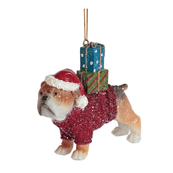 Melrose Bull Dog & Presents Christmas Ornament
