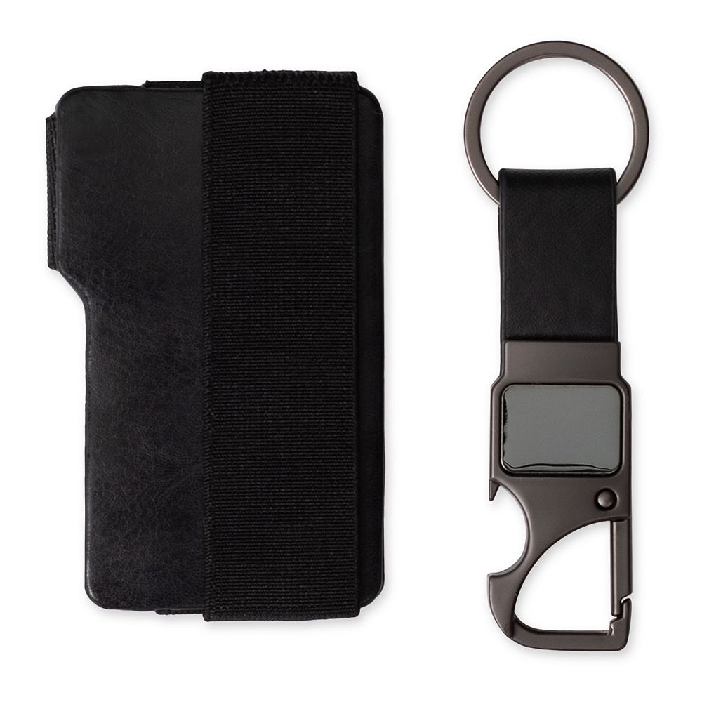 Men's Exact Fit Expandable RFID-Blocking Card Case Wallet and Key Chain Set