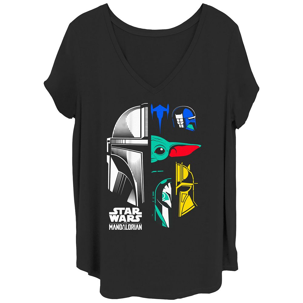 Juniors' Plus Size The Mandalorian Color Block Character Panels Graphic Tee