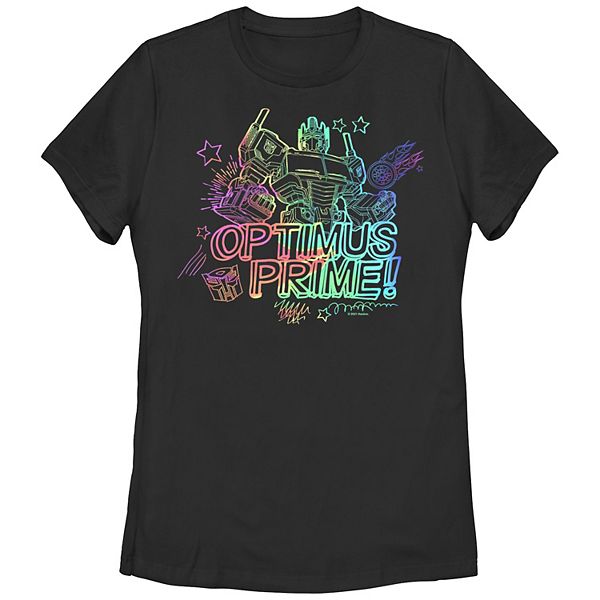 Juniors' Transformers Pride Optimus Prime Rainbow Lines Graphic Tee