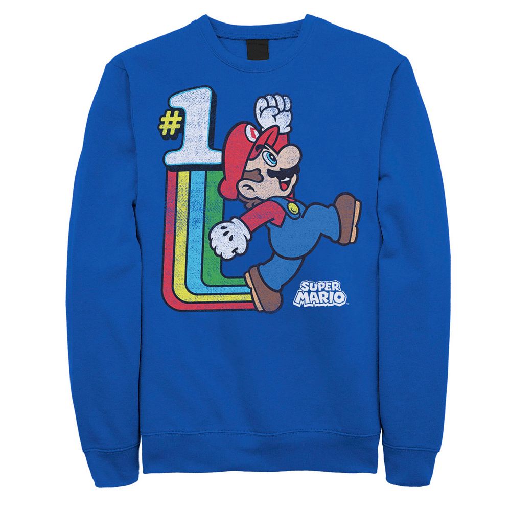 Men's Super Mario Bros. Number 1 Color Stripes Fleece