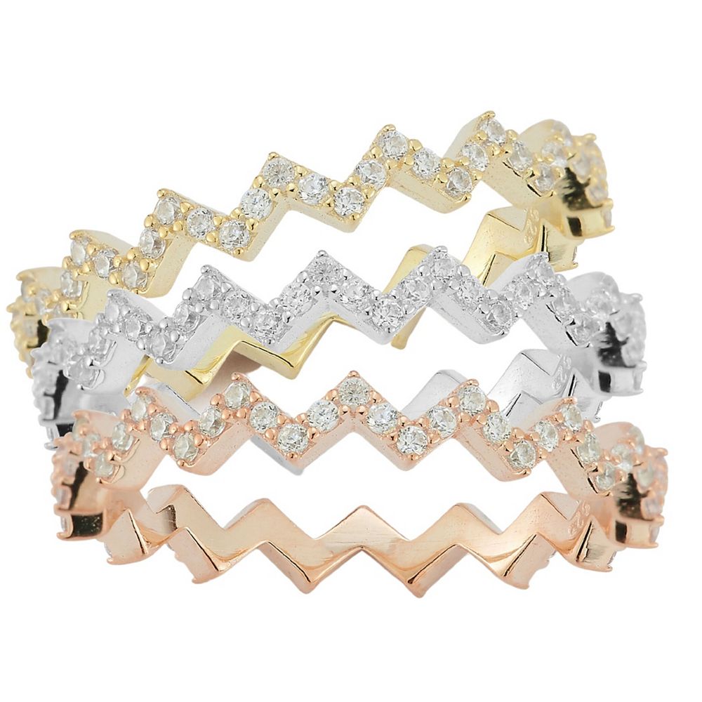 Sunkissed Sterling Tri-Tone Cubic Zirconia Zigzag Rings Set