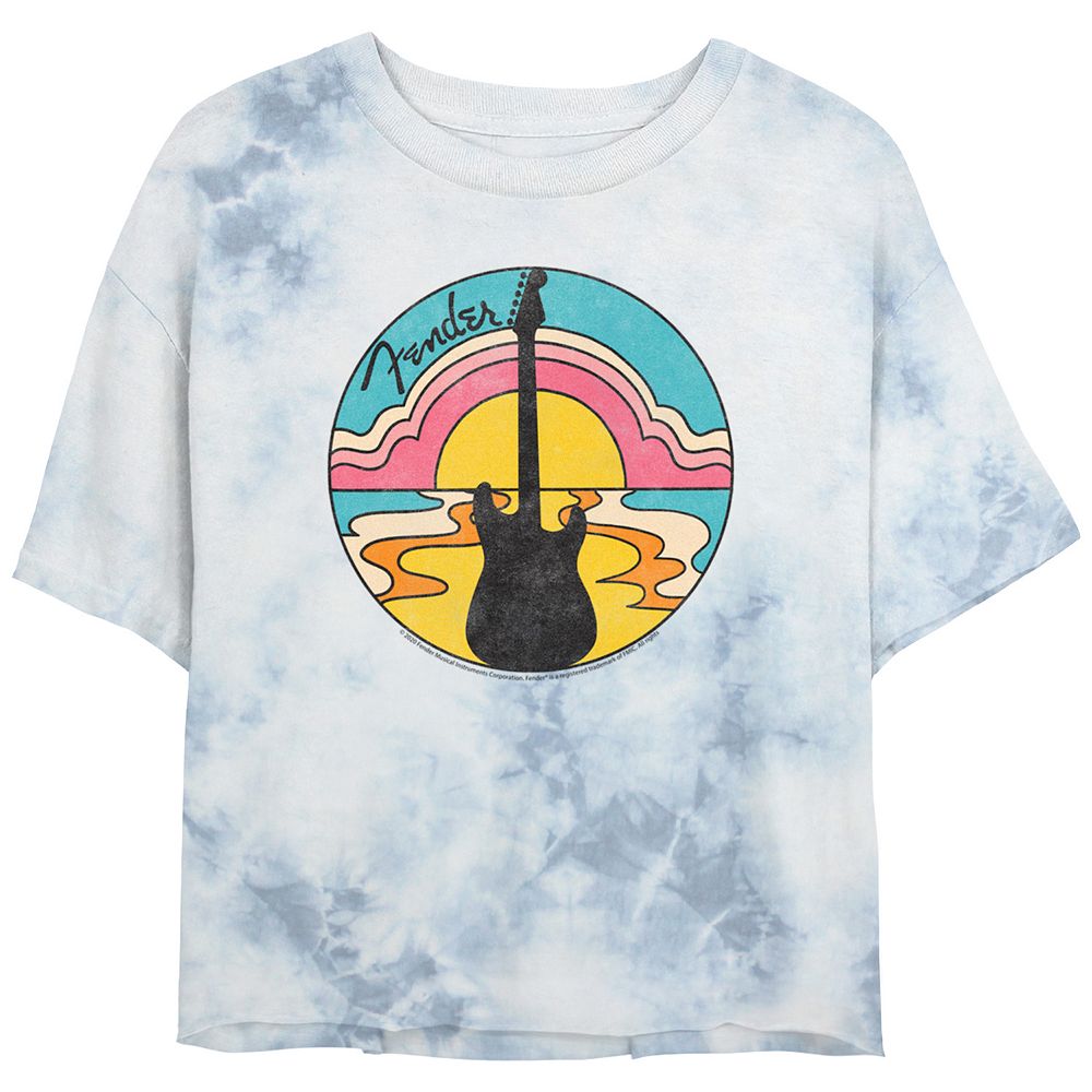 Juniors' Fender Groovy Sunset Logo Bombard Wash Cropped Graphic Tee