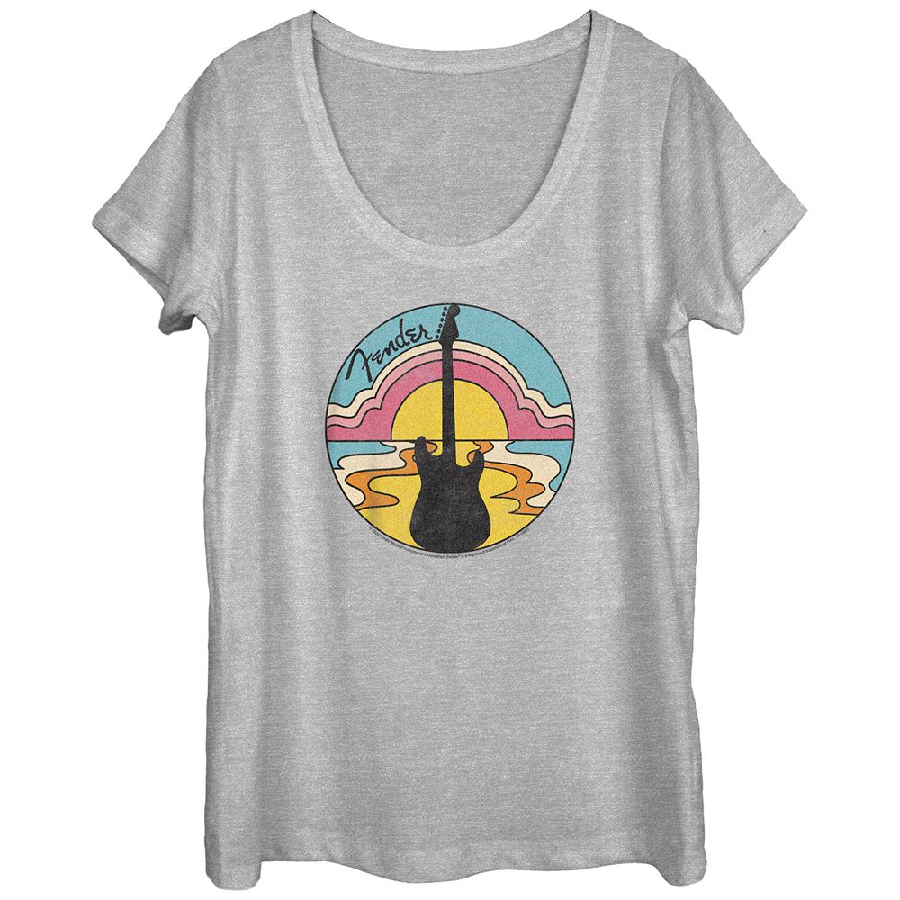 Juniors' Fender Groovy Sunset Logo Scoop Neck Graphic Tee