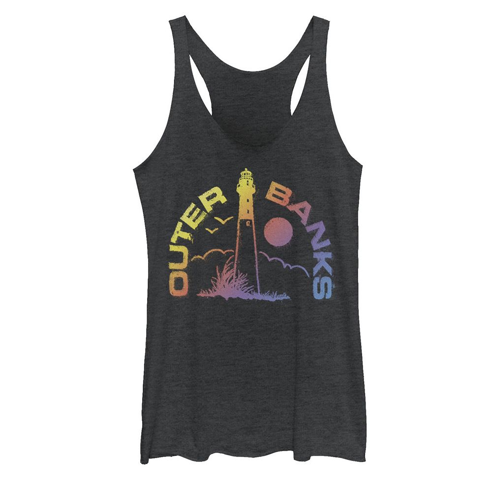 Juniors' Outer Banks Lighthouse Sunset Gradient Racerback Graphic Tank Top