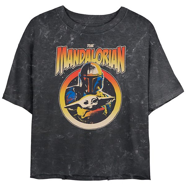 Juniors' Star Wars The Mandalorian Mando & Child Crop Top Tee
