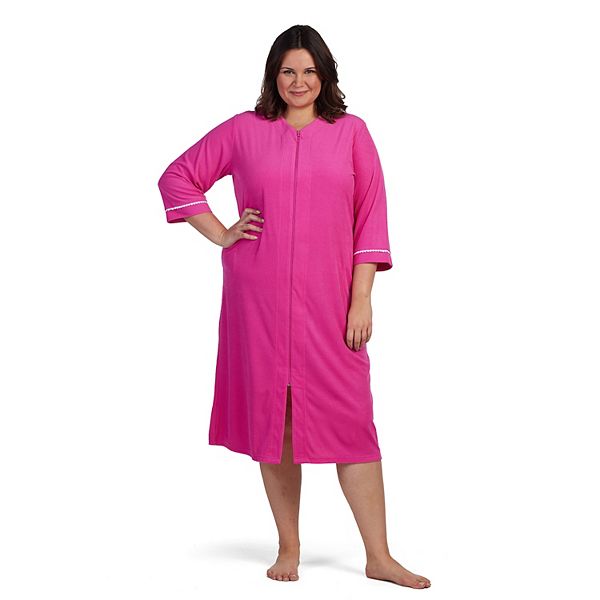 Plus Size Miss Elaine Essentials Terry Long Zip Robe