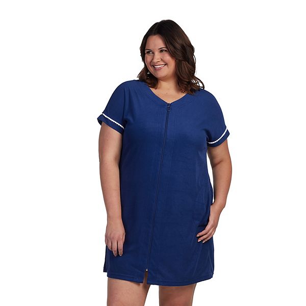 Plus Size Miss Elaine Essentials Terry Short Zip Robe