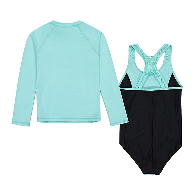 Girls 4-16 ZeroXposur Swimsuit & Rash Guard Top Set in Regular & Plus