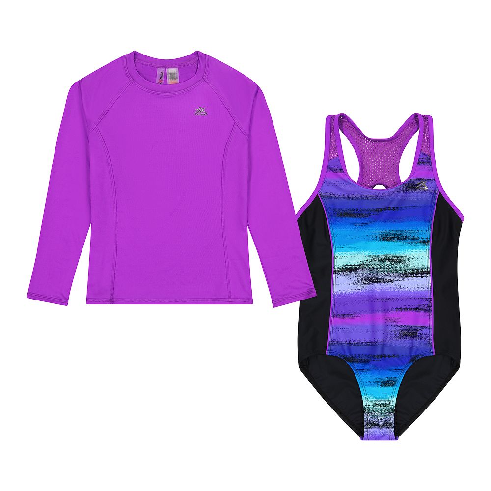 Girls 4-16 ZeroXposur Swimsuit & Rash Guard Top Set in Regular & Plus
