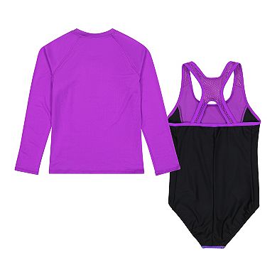 Girls 4-16 ZeroXposur Swimsuit & Rash Guard Top Set in Regular & Plus