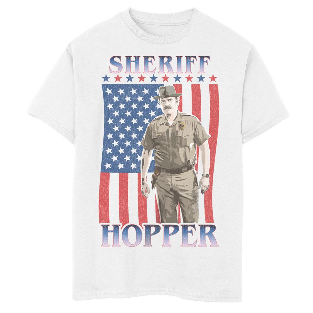 Boys 8-20 Stranger Things Sheriff Hopper USA Flag Graphic Tee