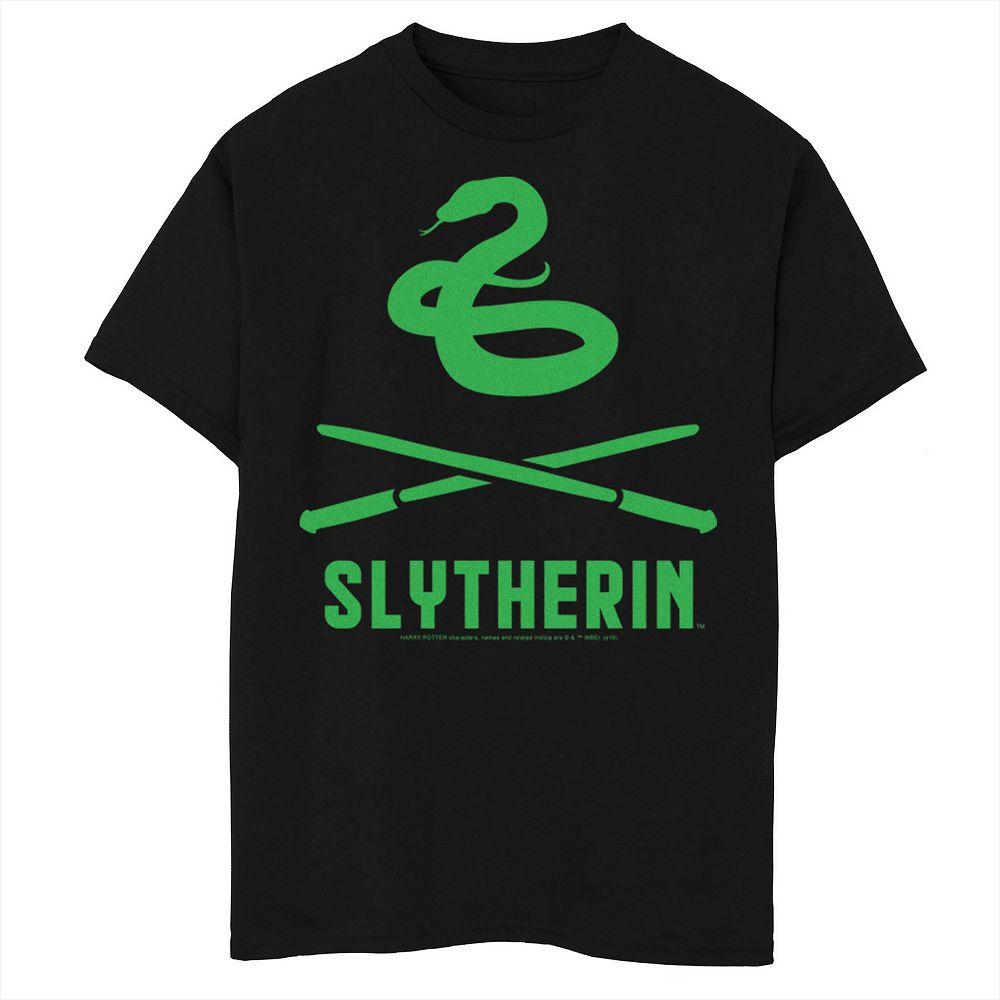 Boys Husky Harry Potter Slytherin Crossed Wands Logo Graphic Tee