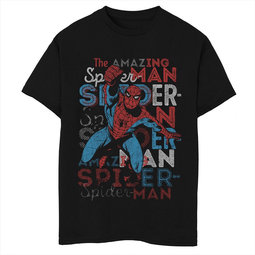 Boys Husky Marvel The Amazing Spiderman In Action Retro Comics Graphic Tee