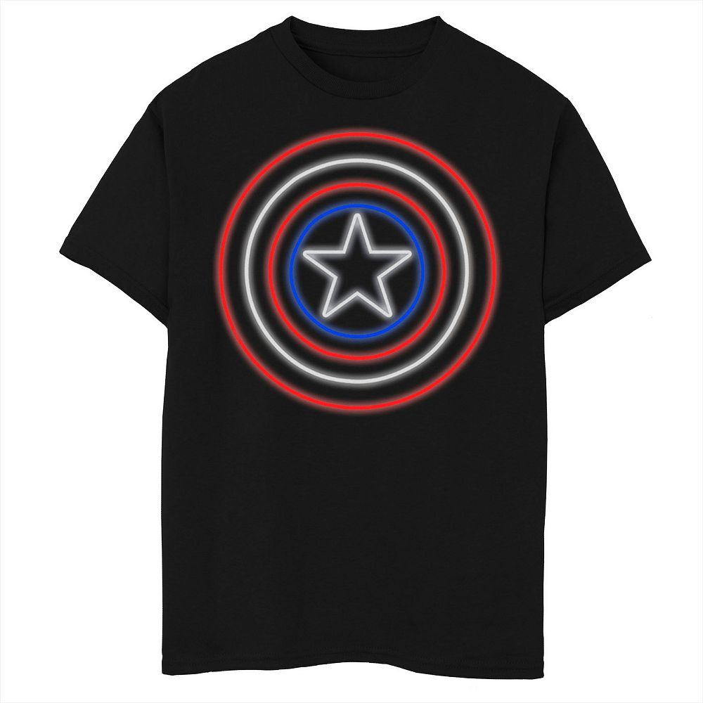 Boys Husky Marvel Captain America Neon Light Shield Graphic Tee