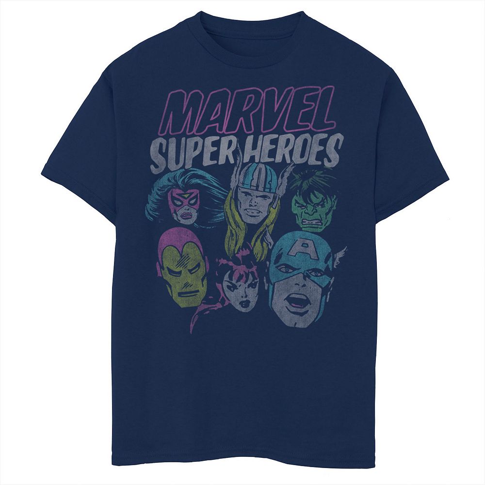 Boys Husky Marvel Superheroes Comic Themed Poster Graphic Tee