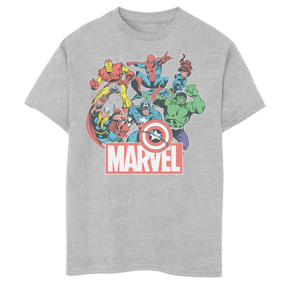 Boys Husky Marvel Avengers Fighting Mode Retro Comics Graphic Tee