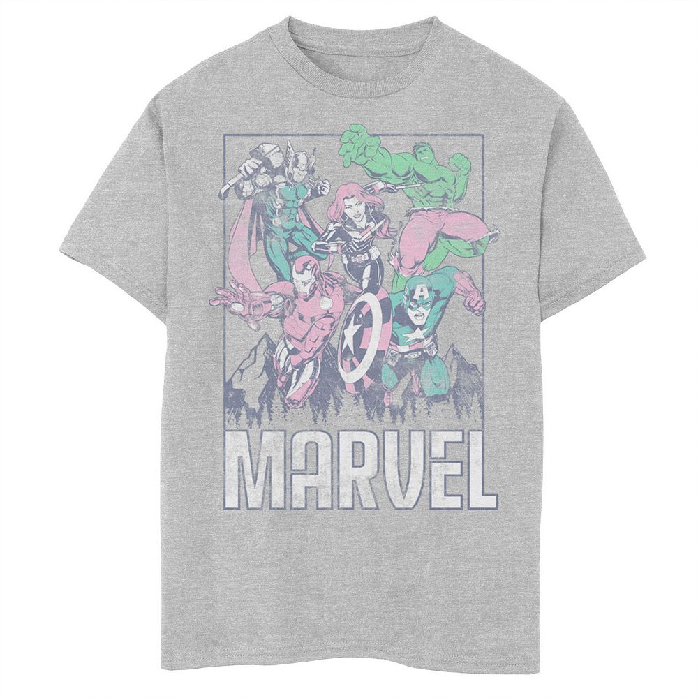 Boys Husky Marvel Avengers Group Fighting Mode Retro Comics Graphic Tee
