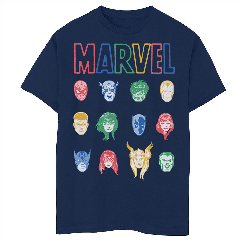 Boys Husky Marvel Avengers Grid Colorful Outline Graphic Tee