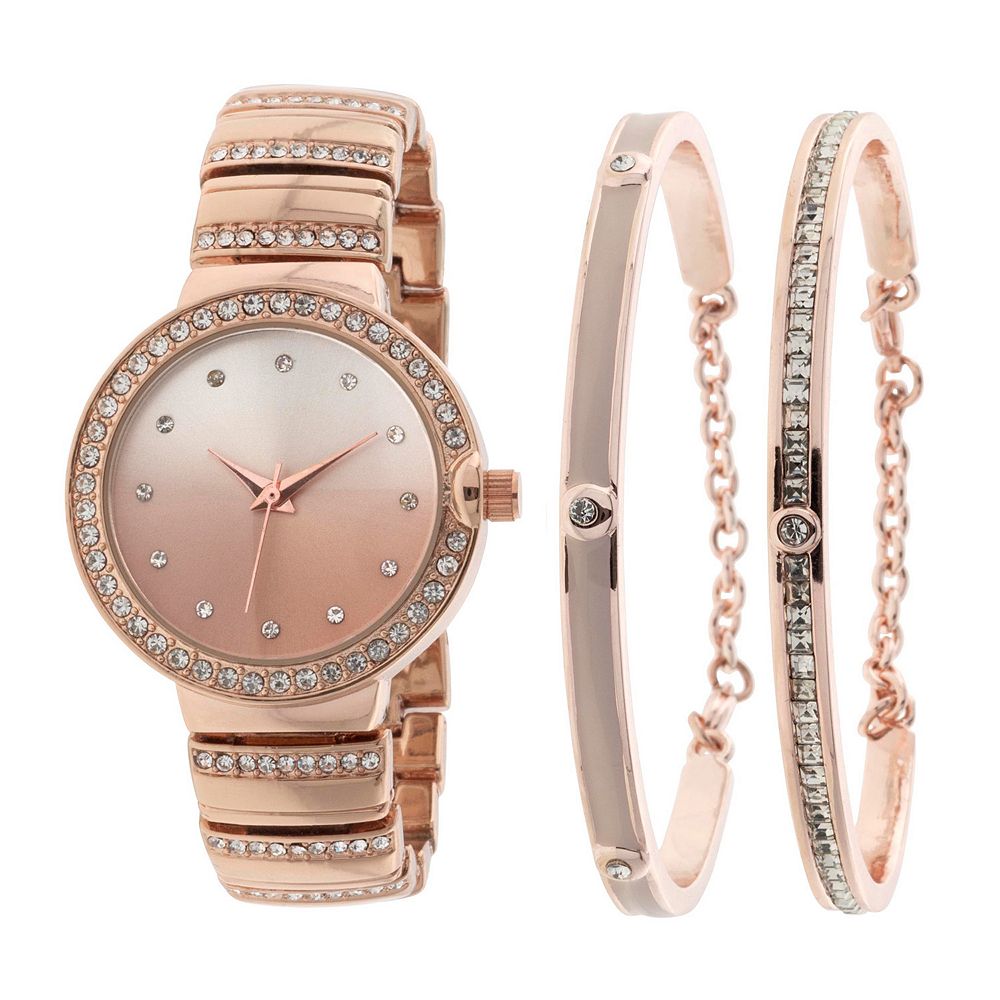 Elgin Women's Rose Gold-Tone 3-pc. Watch and Bracelet Set - EG160012RGSTKL