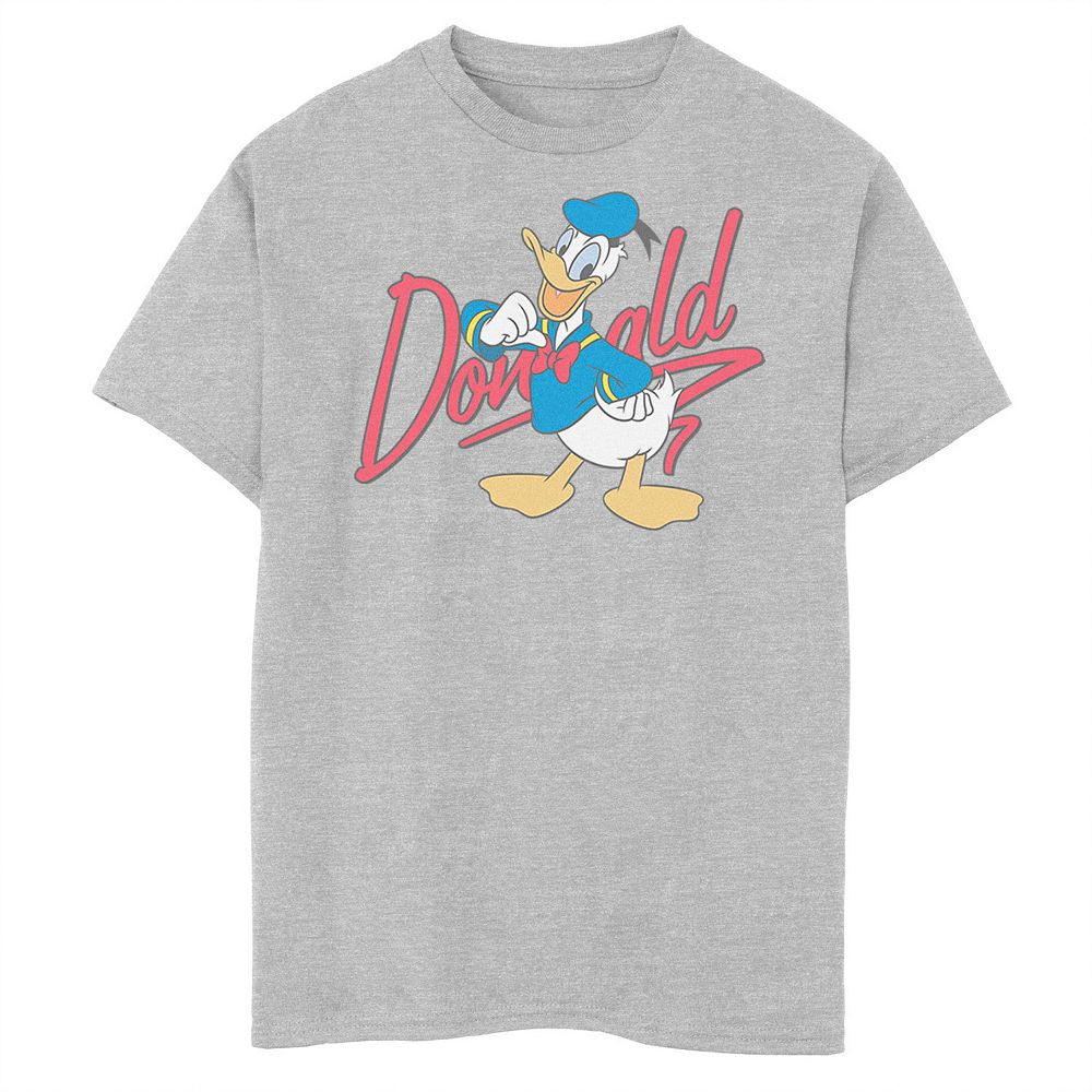 Disney's Donald Duck Boys 8-20 Red Cursive Text Husky Tee