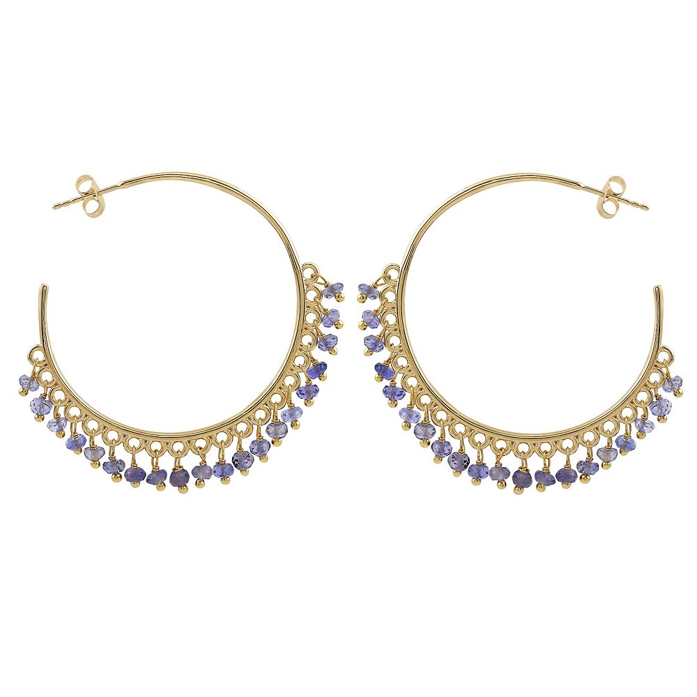 Gemistry 14k Gold Over Sterling Silver Gemstone Beaded C-Hoop Earrings