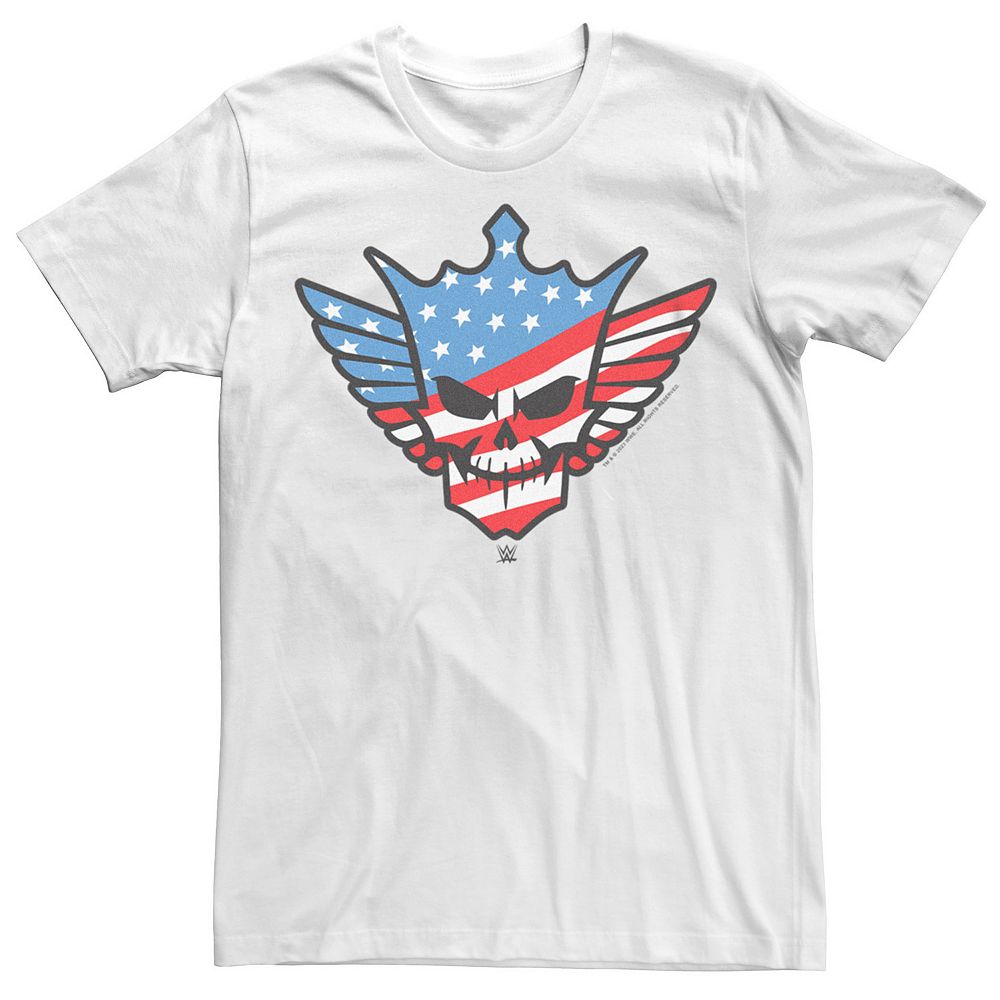Men's WWE Cody Rhodes USA Flag Print Skull Badge Graphic Tee