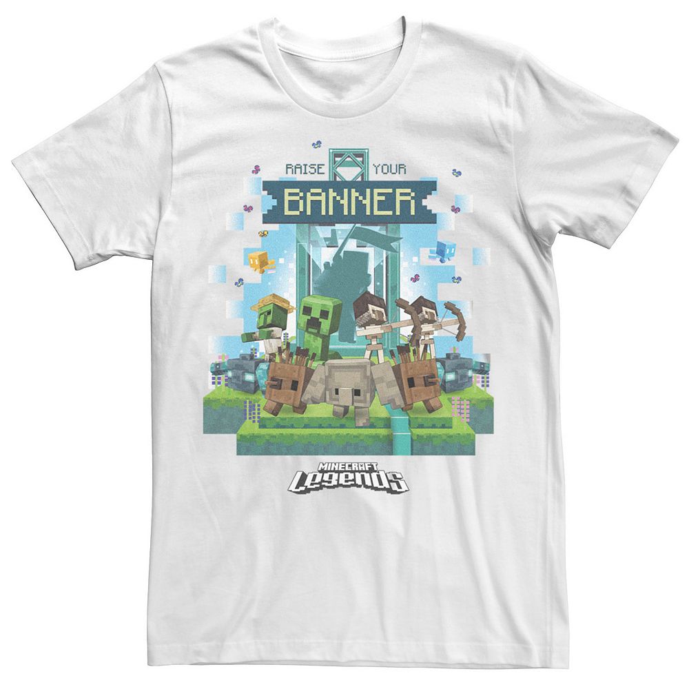 Men's Minecraft Legends Raise Your Banner Defeat the Mobs Graphic Tee