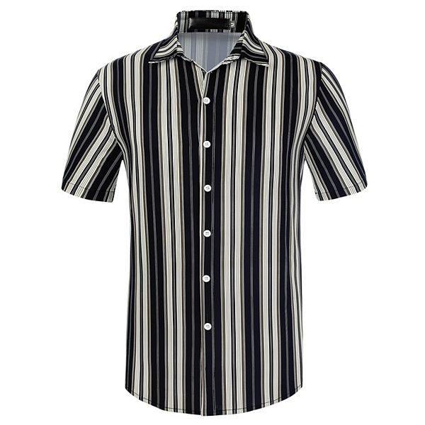 Mens Striped Shirt Short Sleeves Casual Button Down Beach Shirts