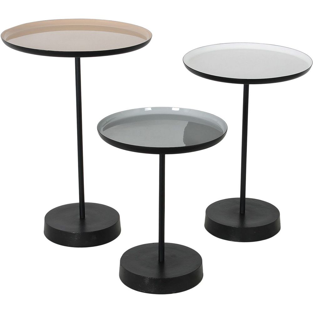 Set of 3 Beige and Black Enamel Nested Tables 23"
