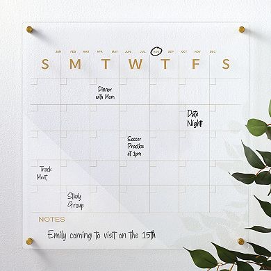 mDesign Acrylic Wall Calendar, 17.71" Square - Clear/Black w/ Chrome ...