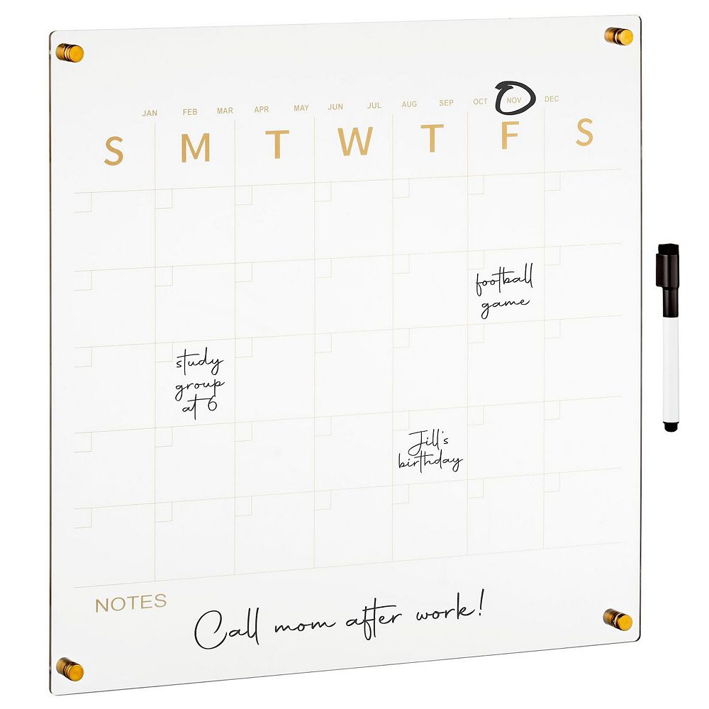 mDesign Acrylic Wall Calendar, 17.71" Square - Clear/Black w/ Chrome ...
