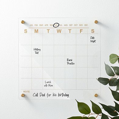 mDesign Acrylic Wall Calendar, 11.81" Square - Clear/Gold w/ Gold Hardware