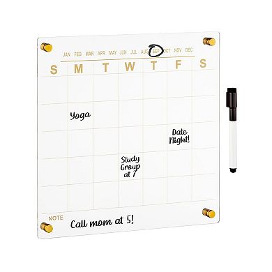 mDesign Acrylic Wall Calendar, 11.81" Square - Clear/Gold w/ Gold Hardware